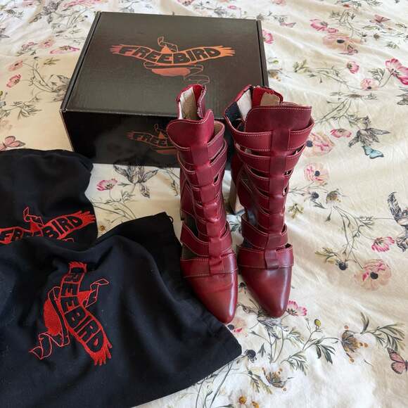 freebird | Shoes | Freebird Jagger Red Leather Caged Heeled Boots Size ...